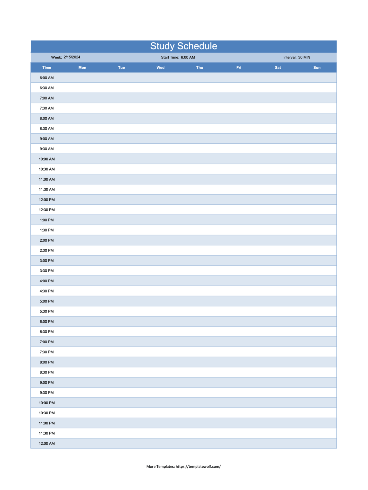 5 Free Printable Study Schedule Templates (Word and Excel) - TemplateWolf