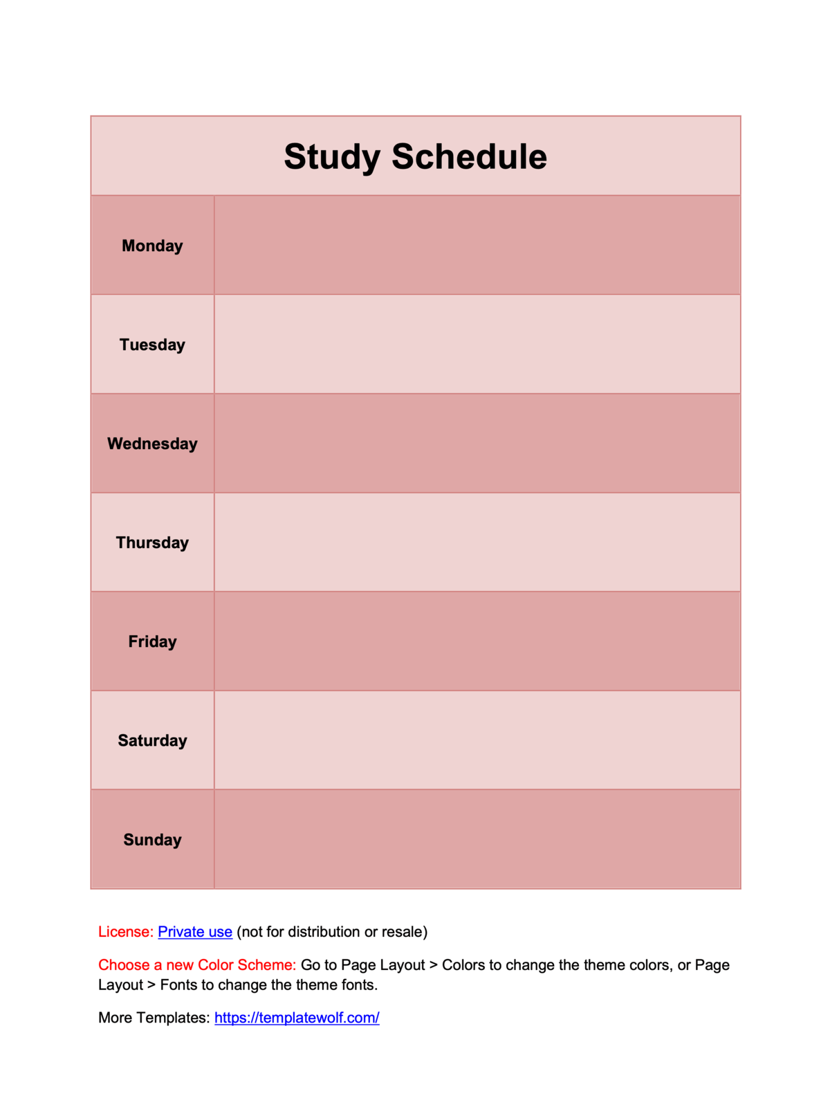5 Free Printable Study Schedule Templates (Word and Excel) - TemplateWolf